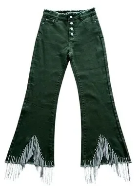 blue b | Jeans | New Blue B Washed Olive Army Green Rhinestone Button ...